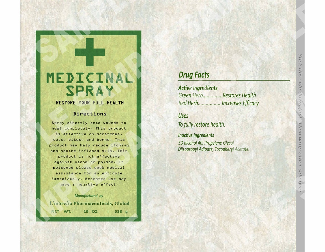 Resident Evil Medicinal Spray First Aid Spray Can Labels | Etsy