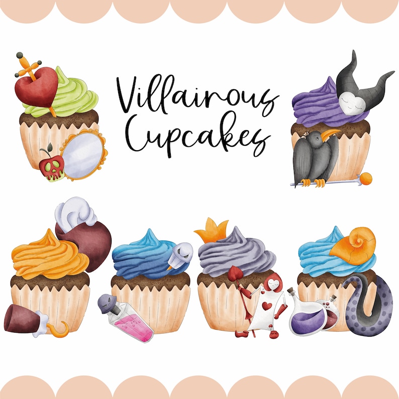 Villainous Cupcakes Clipart Graphics | Digital Illustration | Doodle ...