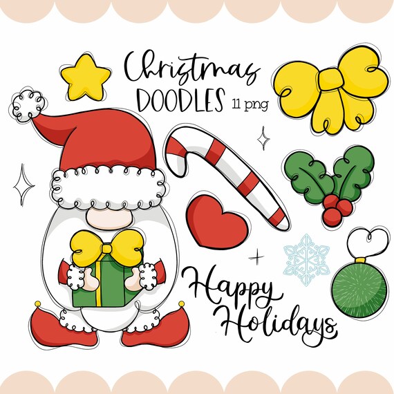 Christmas Doodles Clipart Graphics Digital Illustration - Etsy