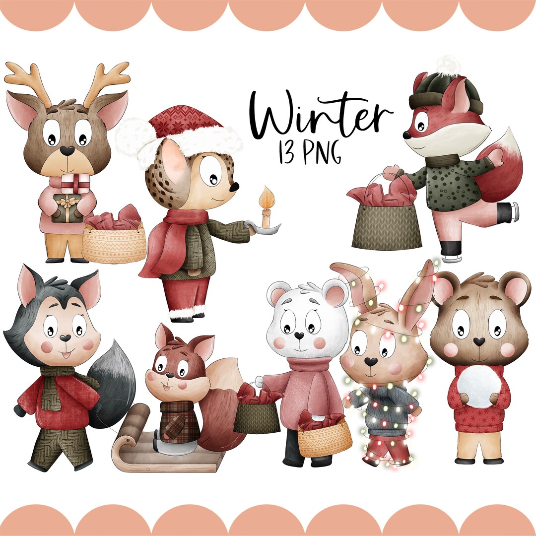 Cute Animals Clip Art 300 Dpi Digital Illustration With Commercial ...