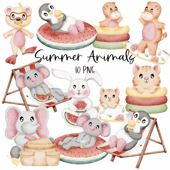 Summer Animals Clipart Graphics Digital Illustration - Etsy
