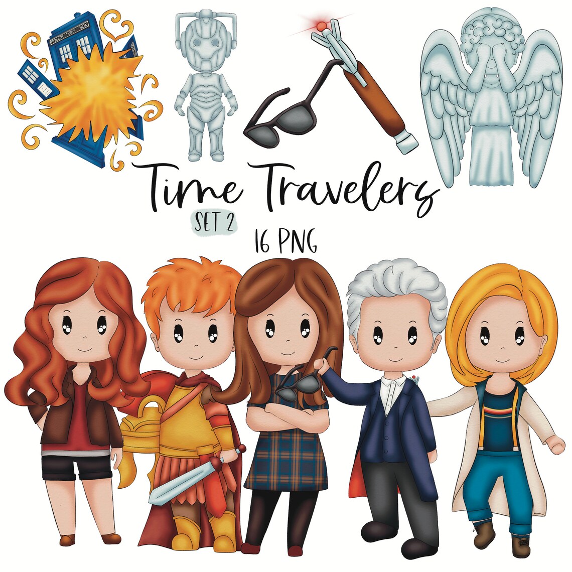 Time Travelers Set 2 Clipart Graphics Digital Illustration | Etsy