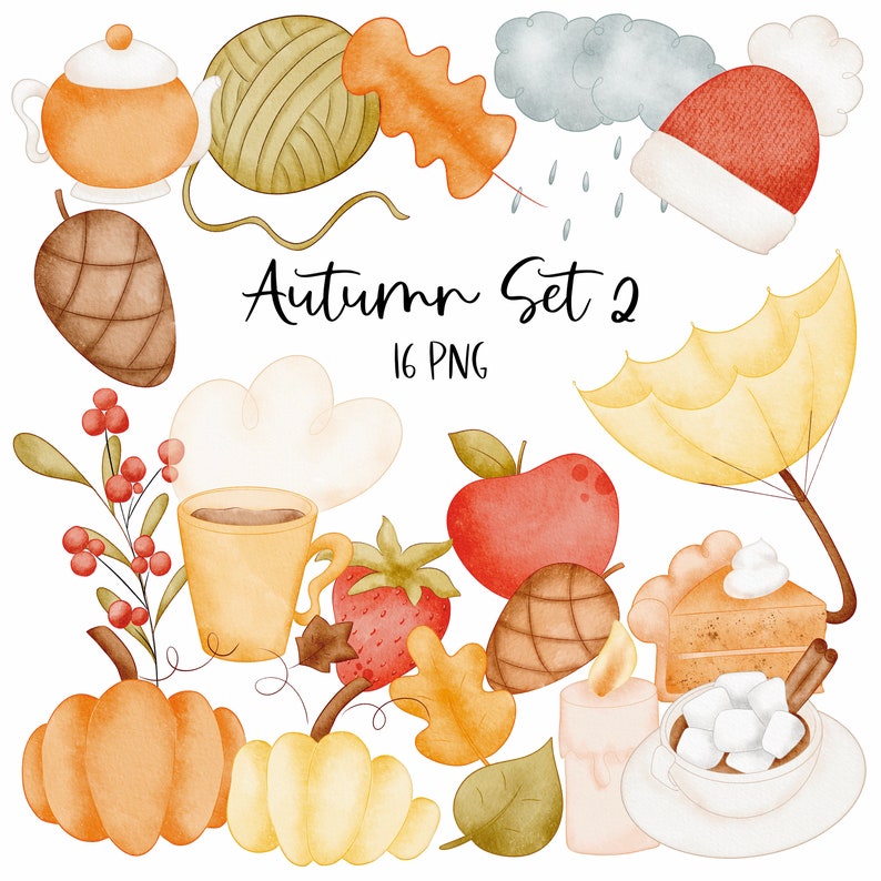 Autumn Clipart Set 2 Digital Illustration With Commercial - Etsy