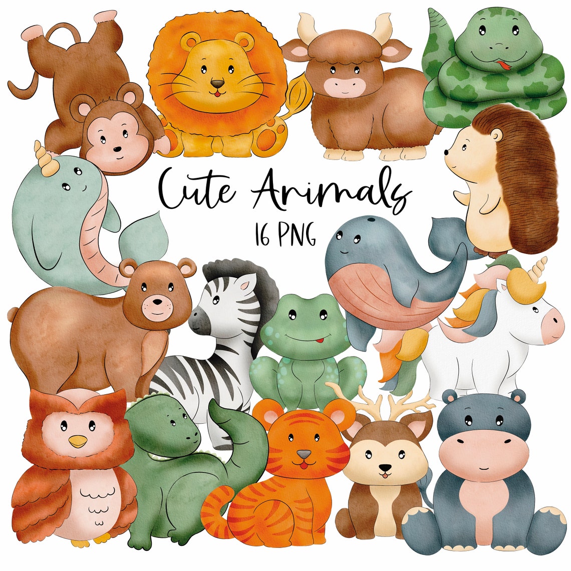 Cute Animals Clipart Graphics Digital Illustration Doodle - Etsy