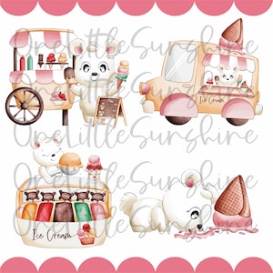 Ice Cream Bears 300dpi Clipart Graphics | Digital Illustration With ...