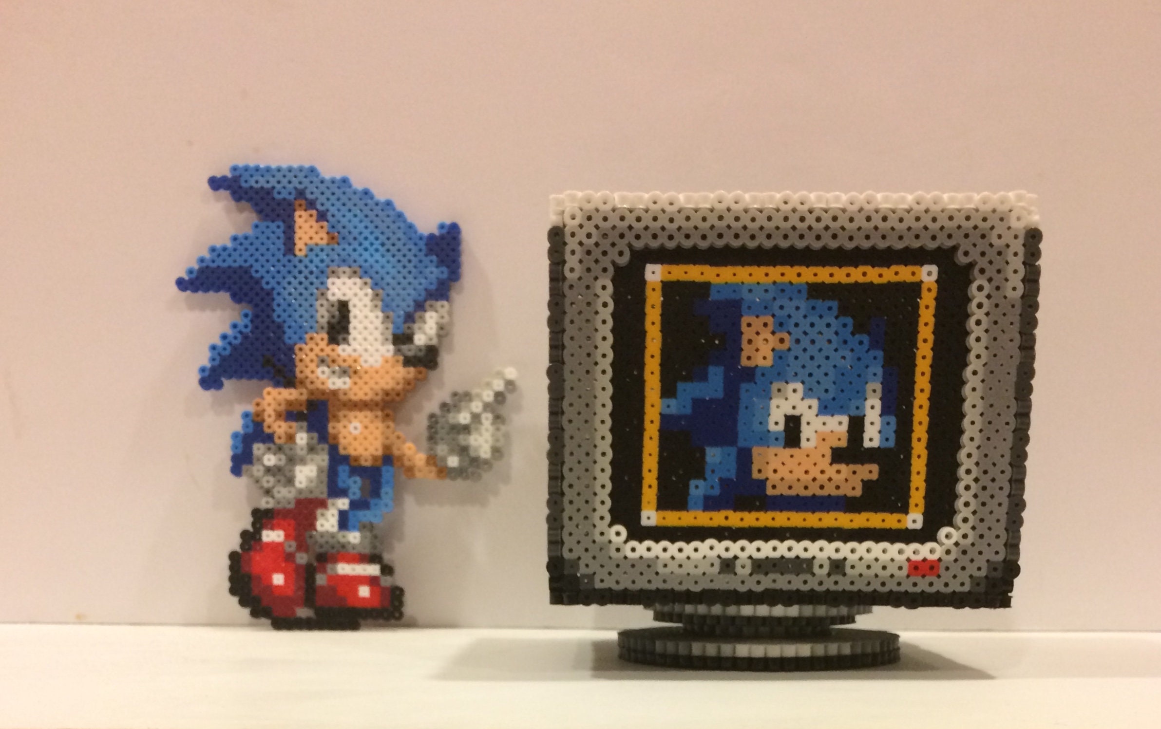 Sonic the Hedgehog Perler 3D Monitor Piggy Bank - Etsy Finland