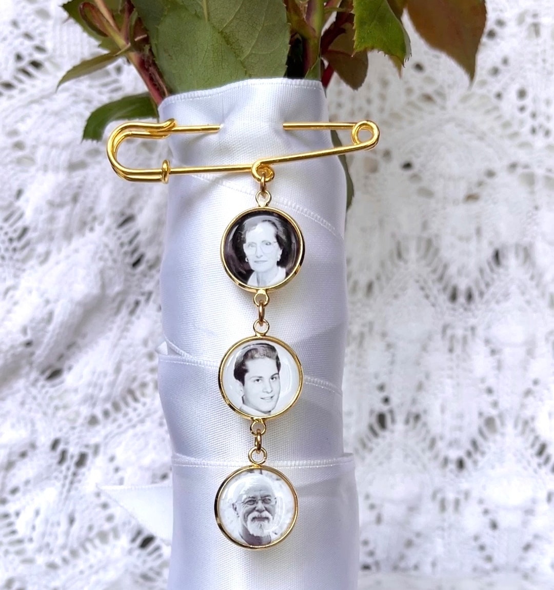 Bridal Bouquet Charm Dangle Set With 1,2,3,4 5 Photo Charms on Gold Pin ...