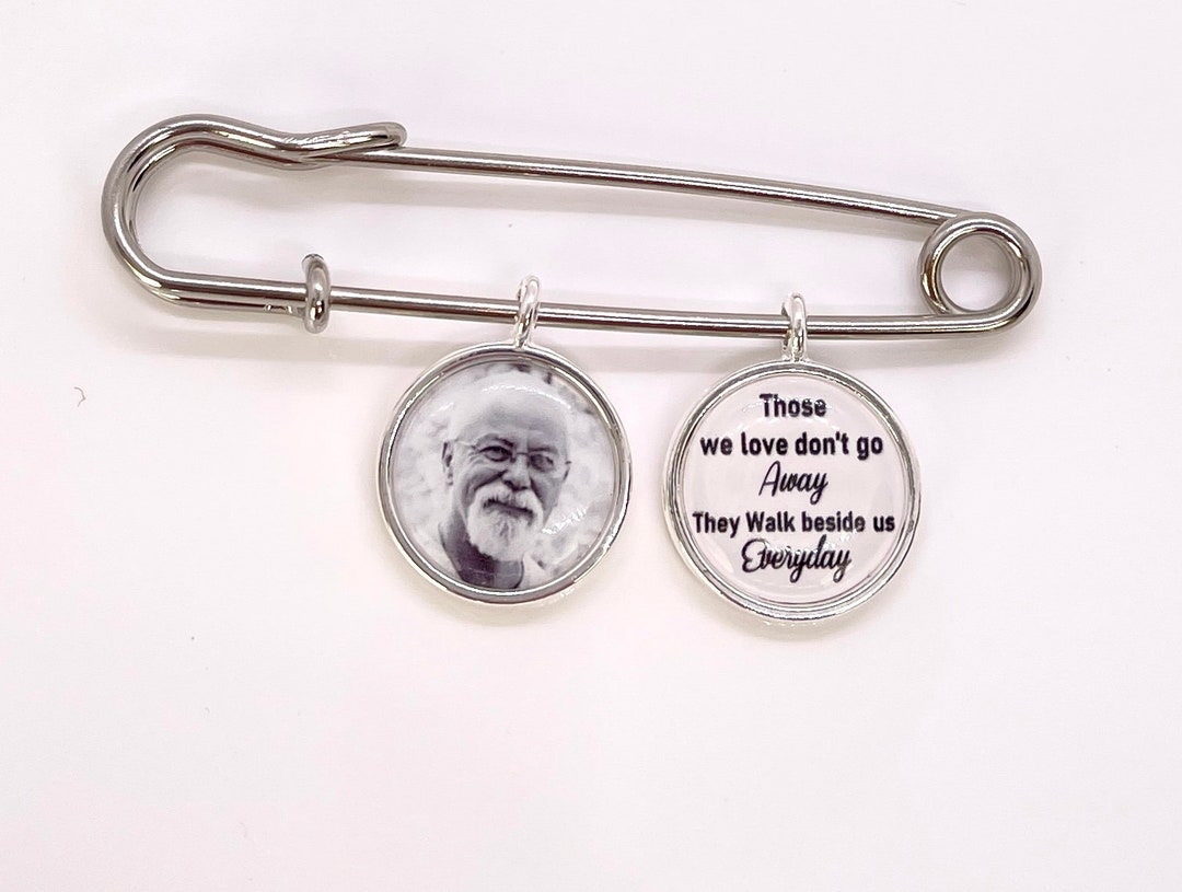 Memorial Brooch With 1 Photo Charm and 1 Text Charm Lapel Pin With ...
