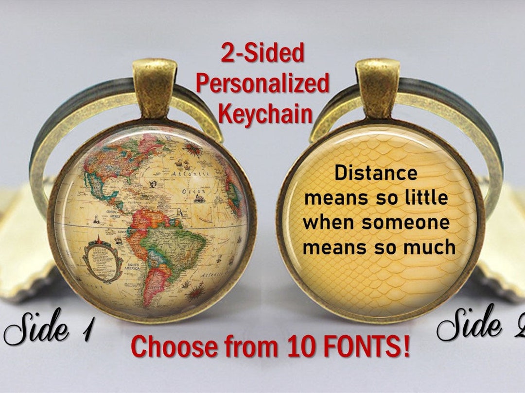 Personalized World Globe Keychain Key Chain Vintage World Map Bronze ...