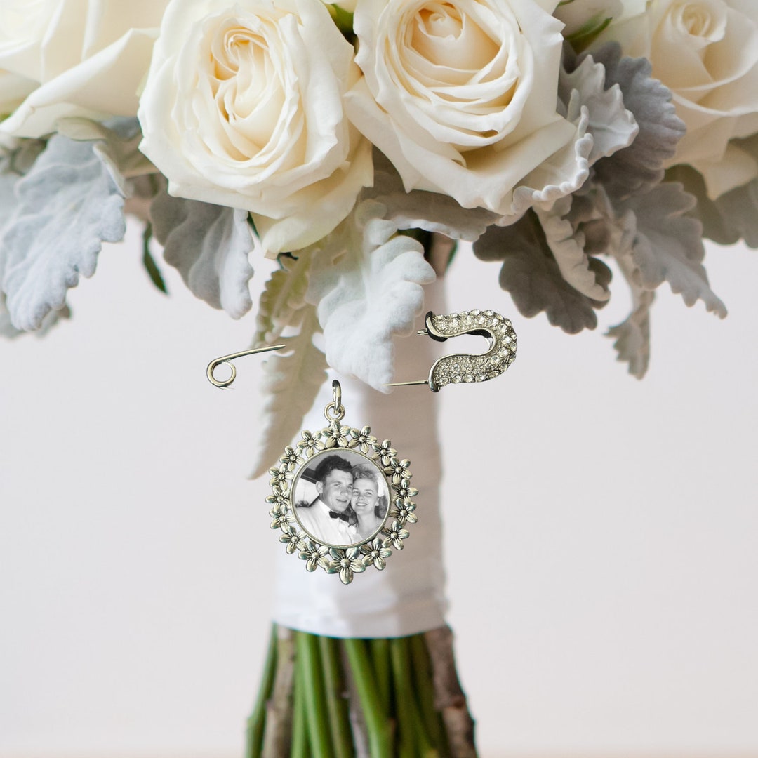 Bridal Bouquet Photo Pendant Memorial Charm in Memory of Mom Dad ...