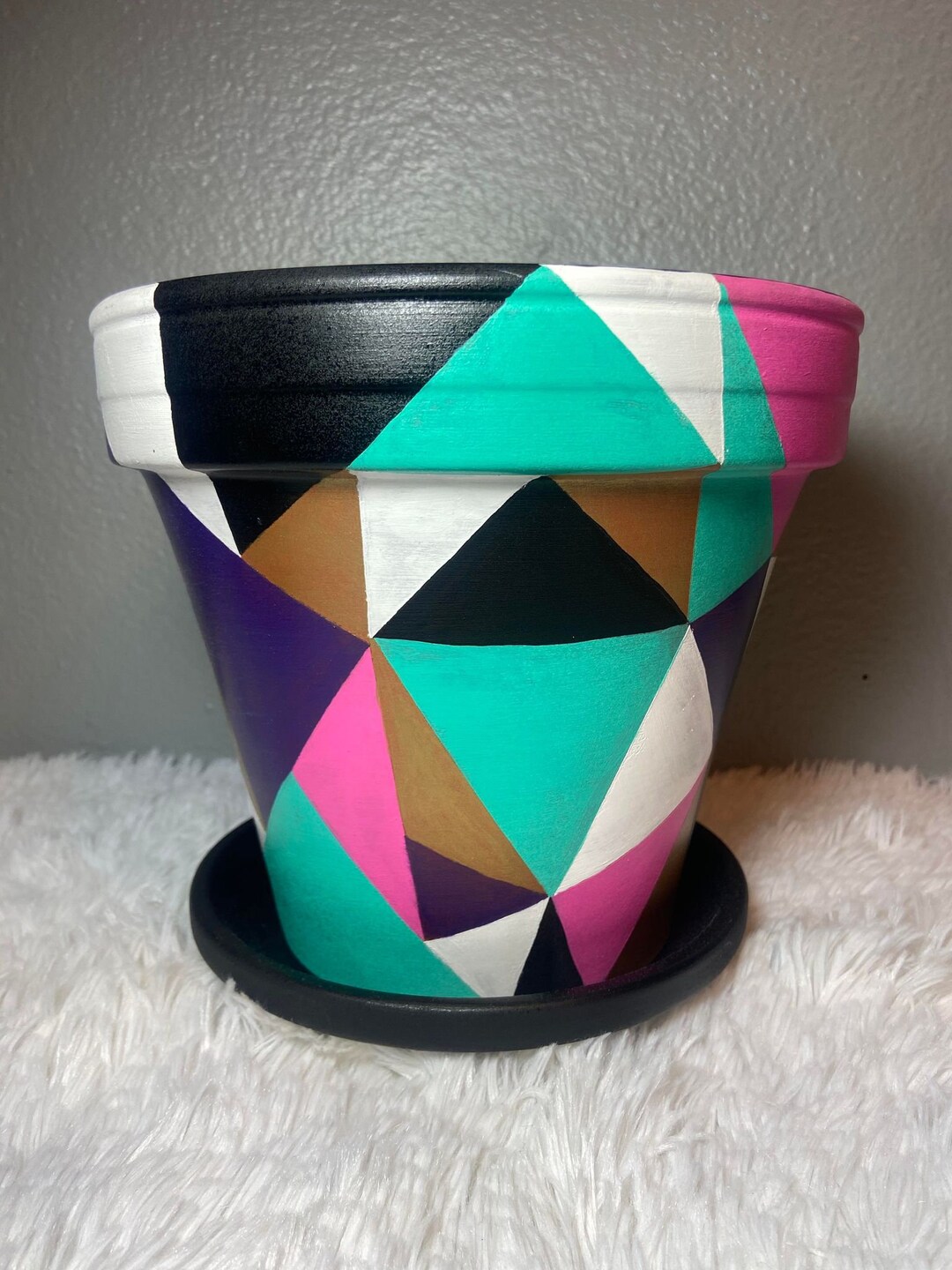 Abstract Colorful Triangles Hand Painted 8 Inch Terracotta Pot - Etsy