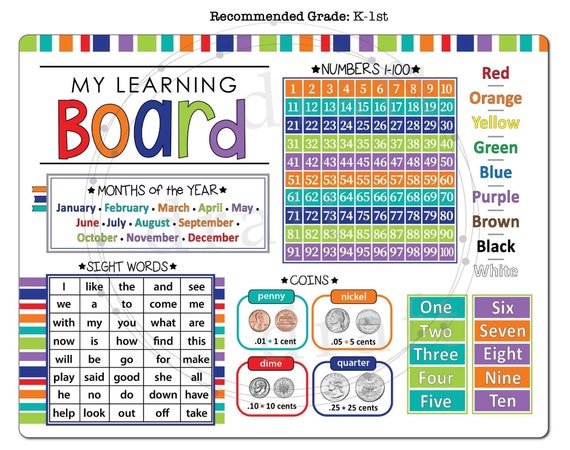 Kindergarten/1st Grade Learning Board/first Grade Learning - Etsy