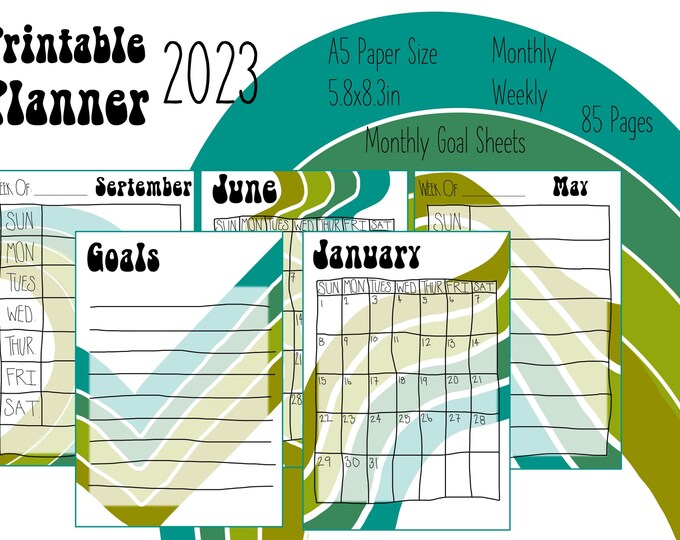 Printable Planner - Monthly & Weekly - Groovy Greens - 2023 - Goal ...