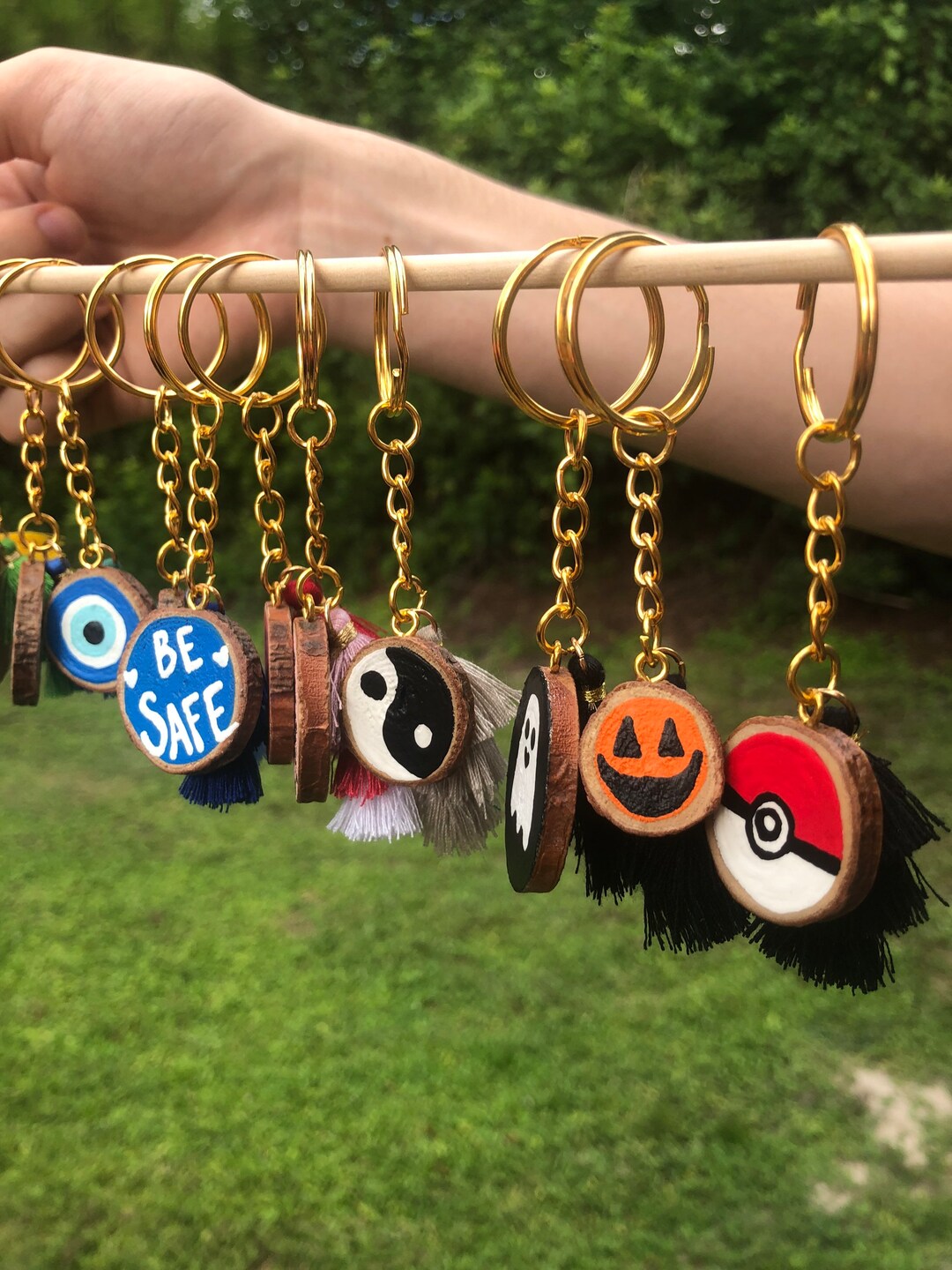 Custom Wood Slice Keychain With Layered Tassels - Etsy