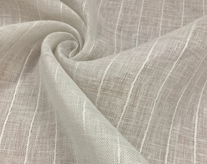 Remnant: 14" X 54" - Linen Loose-weave Sheer Striped Ivory Light-weight ...