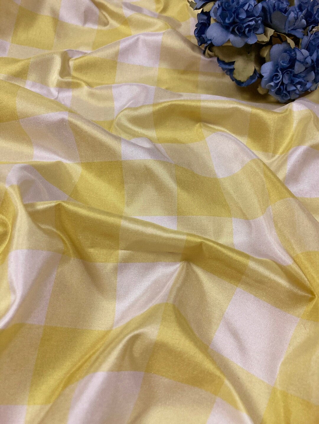 BRAND NEW Silk Taffeta Bright Yellow Check Silk Fabric 1 Check in White ...