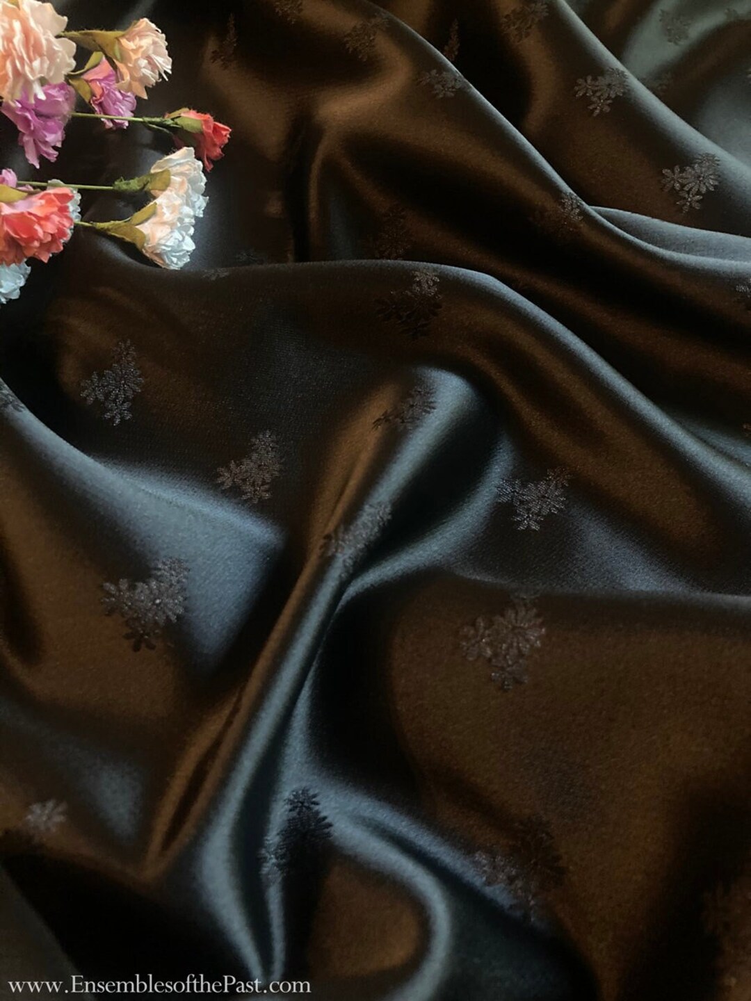 Black Floral Damask Polyester Brocade Fabric - Black on Black Design ...