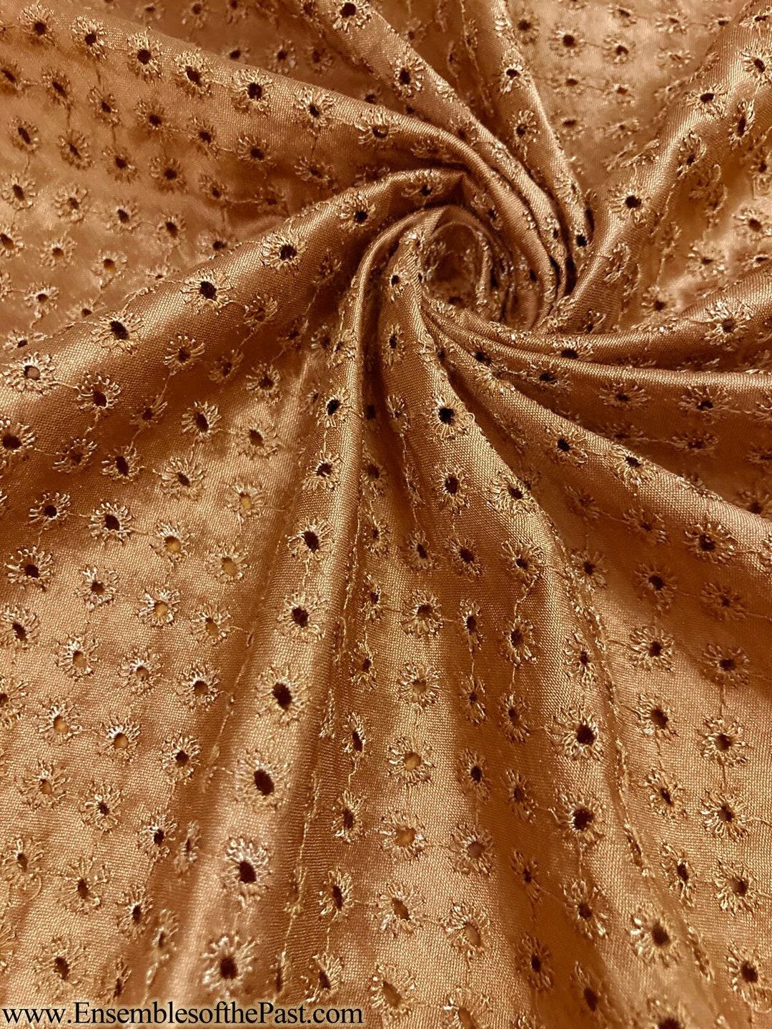 Eyelet Silk Fabric in Copper - Silk Shantung With Machined Eyelets ...