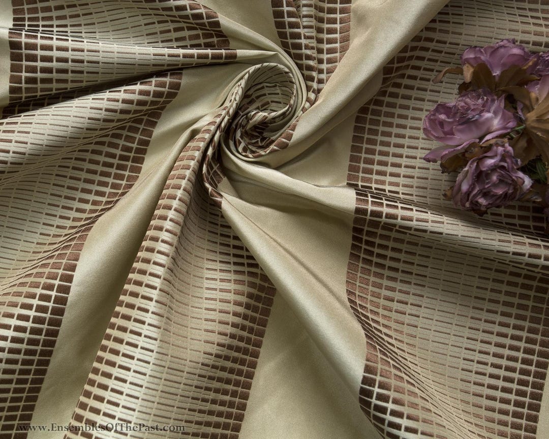 Silk Taffeta Fabric - Duck-egg Green and Brown Jagged Stripe - Embossed ...