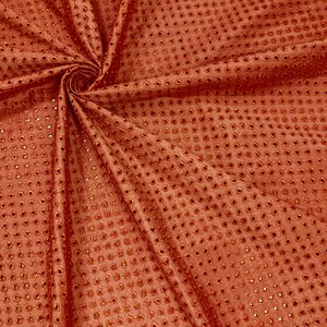 Eyelet Silk Fabric in Rust Red - Silk Shantung With Machined Eyelets ...
