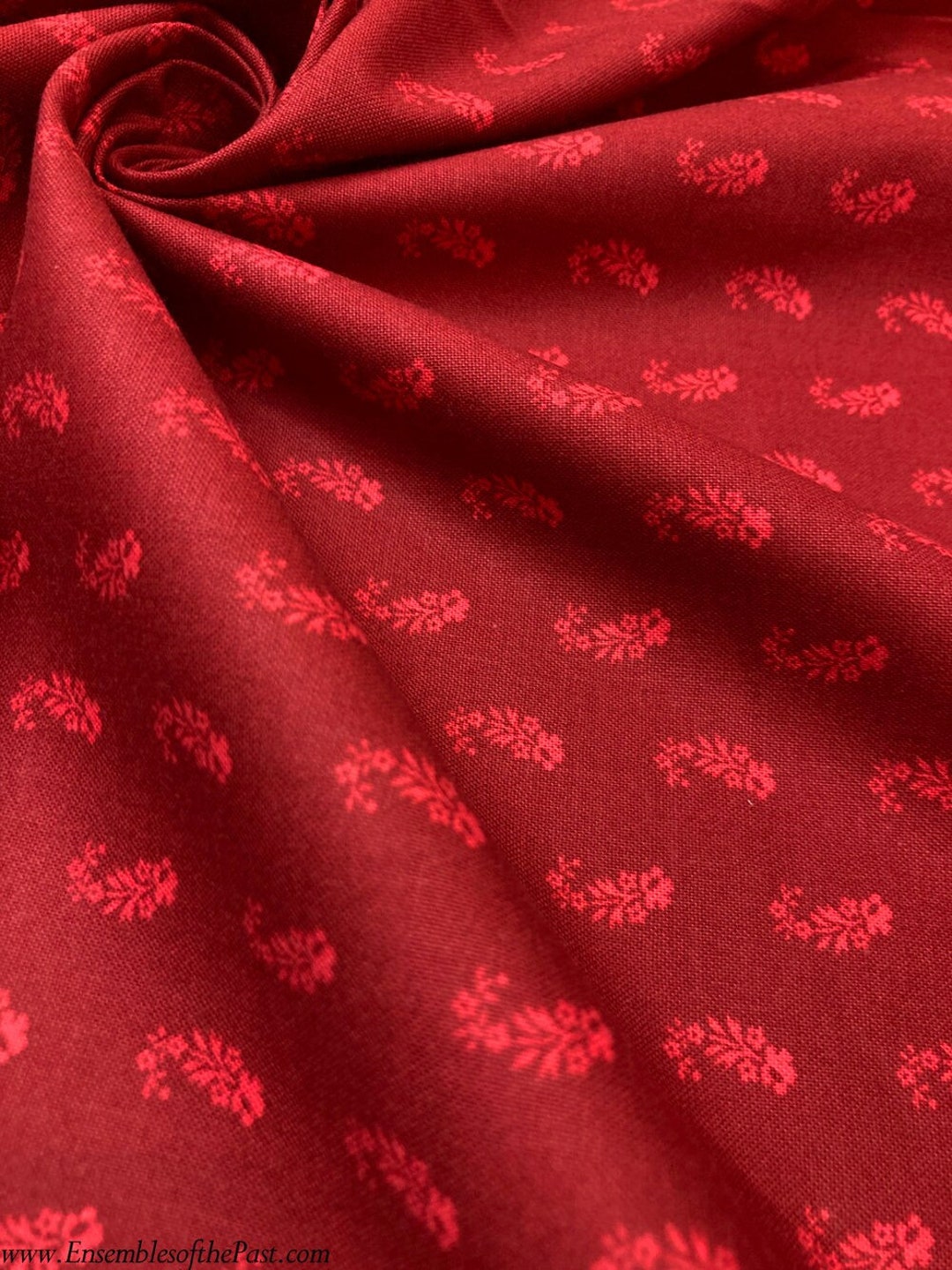 Cotton Reproduction Fabric Red Paisleys on Solid Bright Red 1810-1920 ...
