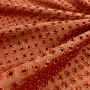 Eyelet Silk Fabric in Rust Red - Silk Shantung With Machined Eyelets ...