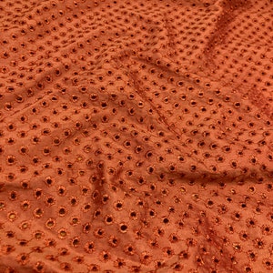 Eyelet Silk Fabric in Rust Red - Silk Shantung With Machined Eyelets ...