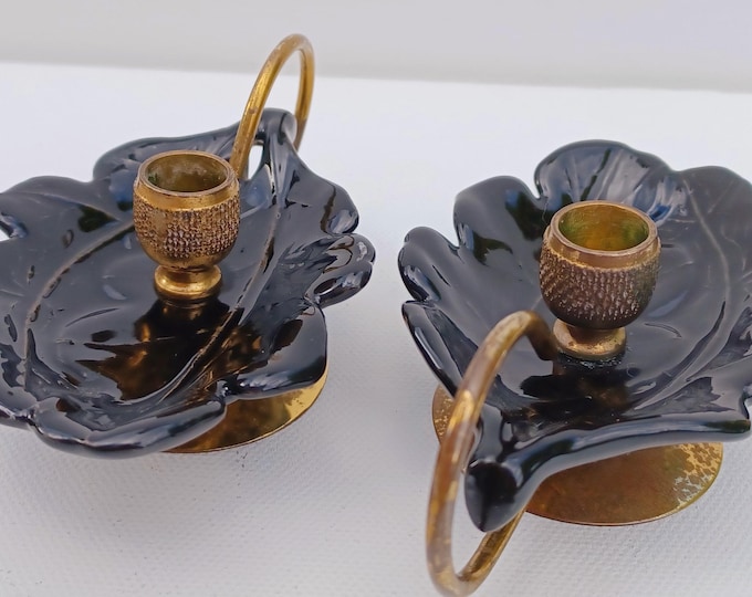 Acorn and Oak Leaf Ceramic & Brass Candle Holders Wade Ceramics - Etsy UK