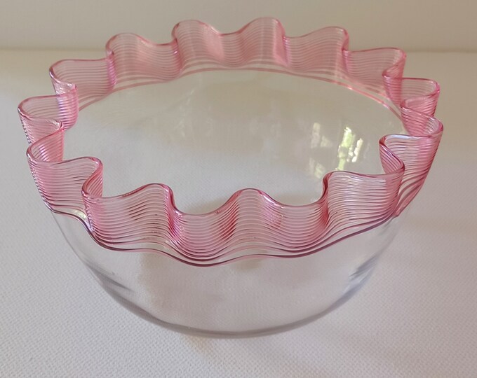 Stevens and Williams Cranberry Glass Threaded Dish Cranberry and Clear ...