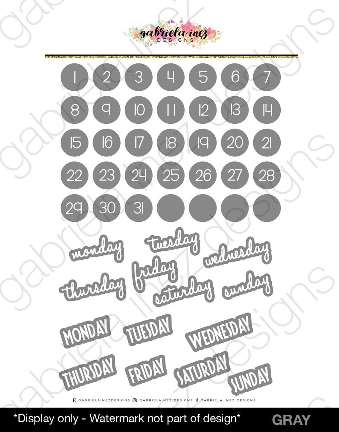 Circle Weekly Numbers & Days Planner Stickers - Perfect for Any ...