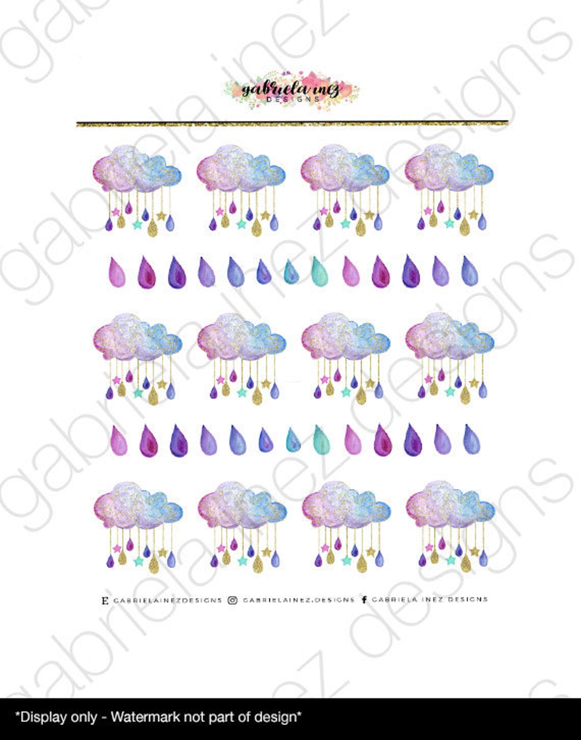 Watercolor Rainclouds & Raindrops Stickers - Perfect for Any Standard ...