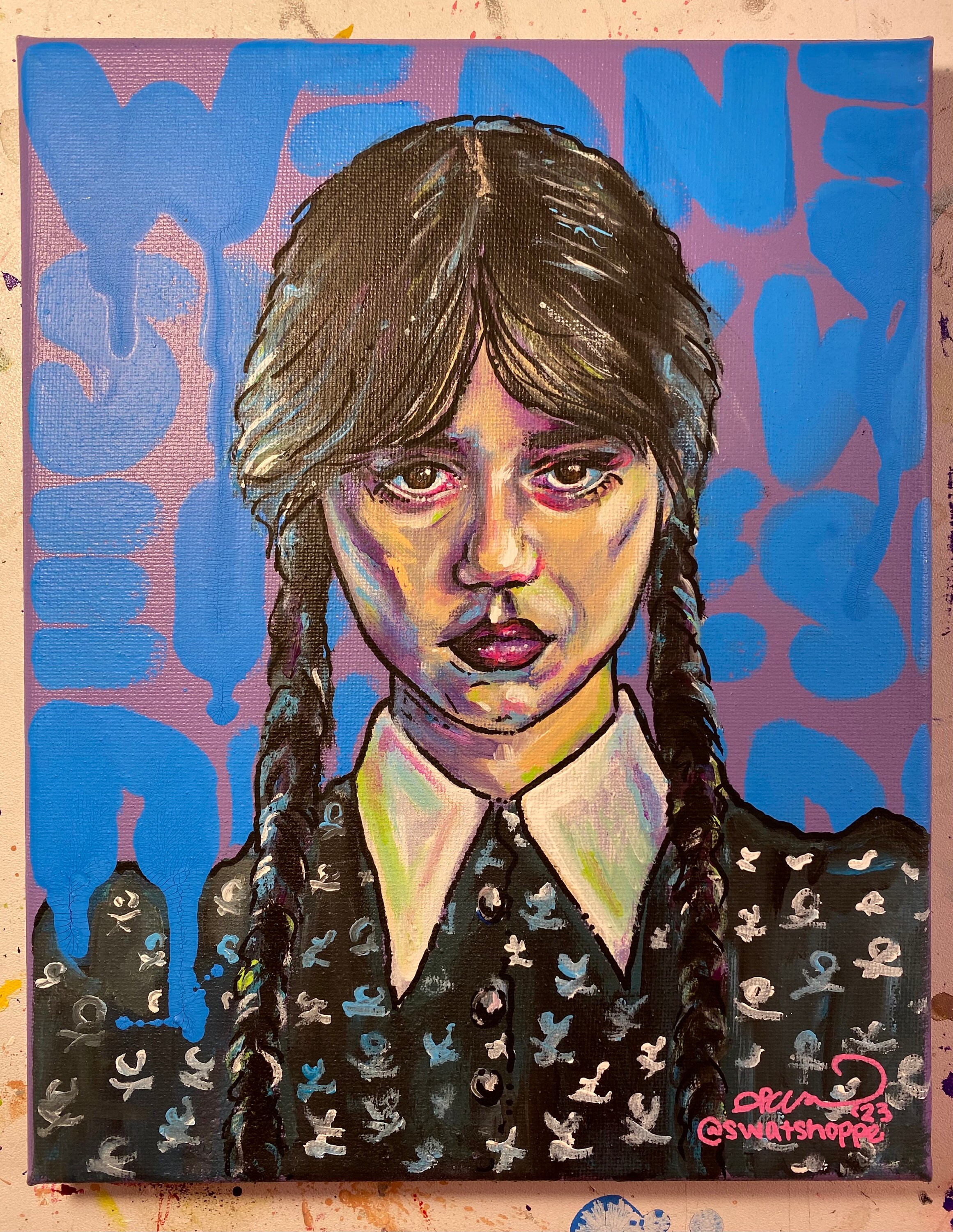 Original Wednesday Addams Painting Jenna Oretega Fan Art - Etsy