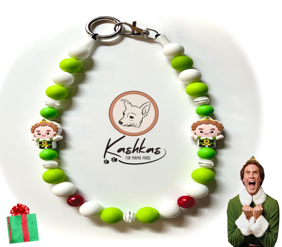 Elf Beaded Pet Collar, Christmas Dog Necklace, Elf Holiday Pet Necklace ...