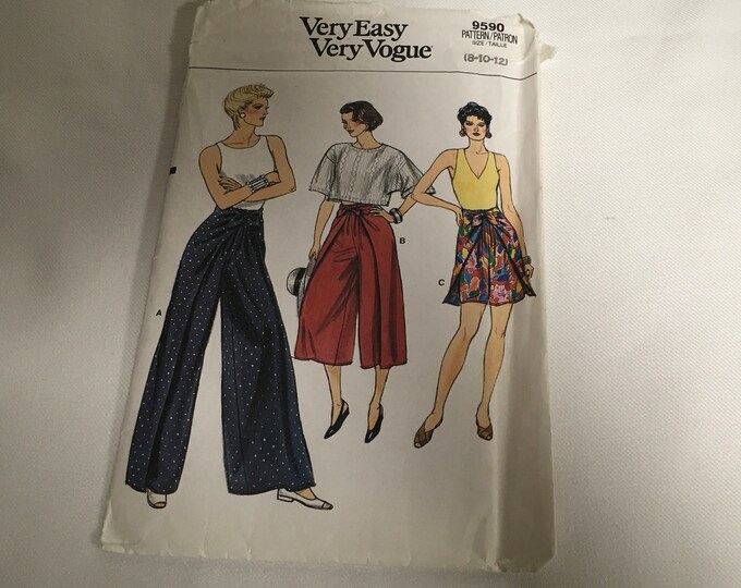 Vogue 9590 Sewing Pattern Misses Pants Shorts Flared Wrap Pants Wrap ...
