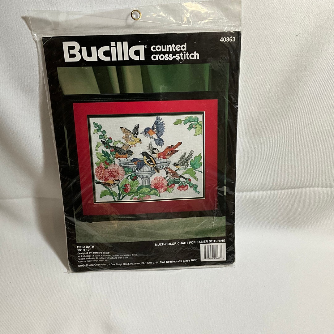 Bucilla 40863 Counted Cross Stitch Kit Bird Bath Hummingbird Bluejay ...