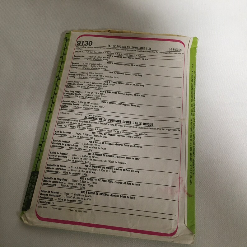 Simplicity 9130 Sewing Pattern Set of Sports Pillows Baseball - Etsy