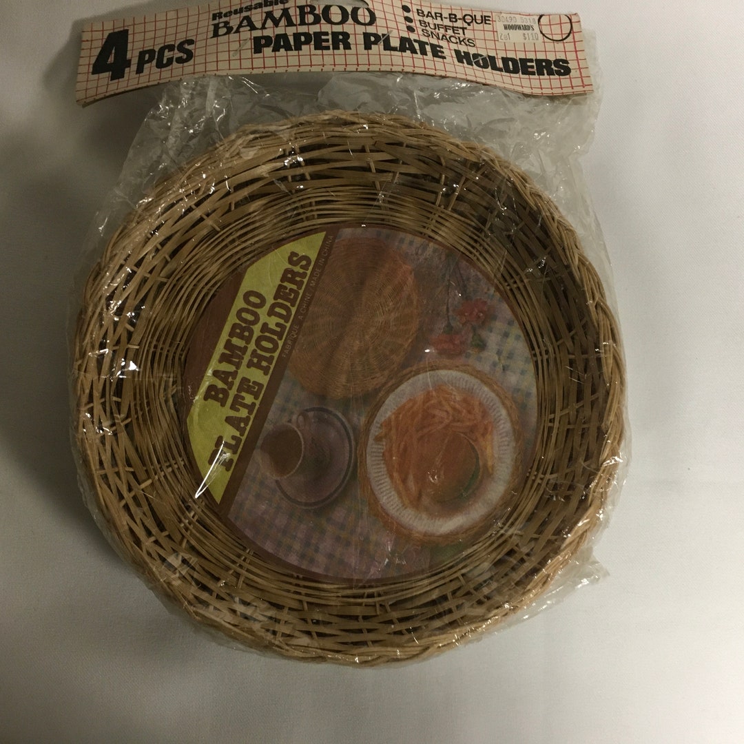 Wicker Paper Plate Holder Bamboo Rattan Charger Barbecue Plate Picnic ...