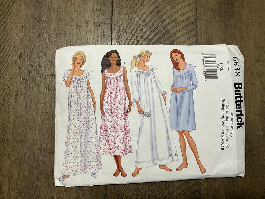 Butterick 6838 Sewing Pattern Very Loose Fitting Petite Nightgown ...