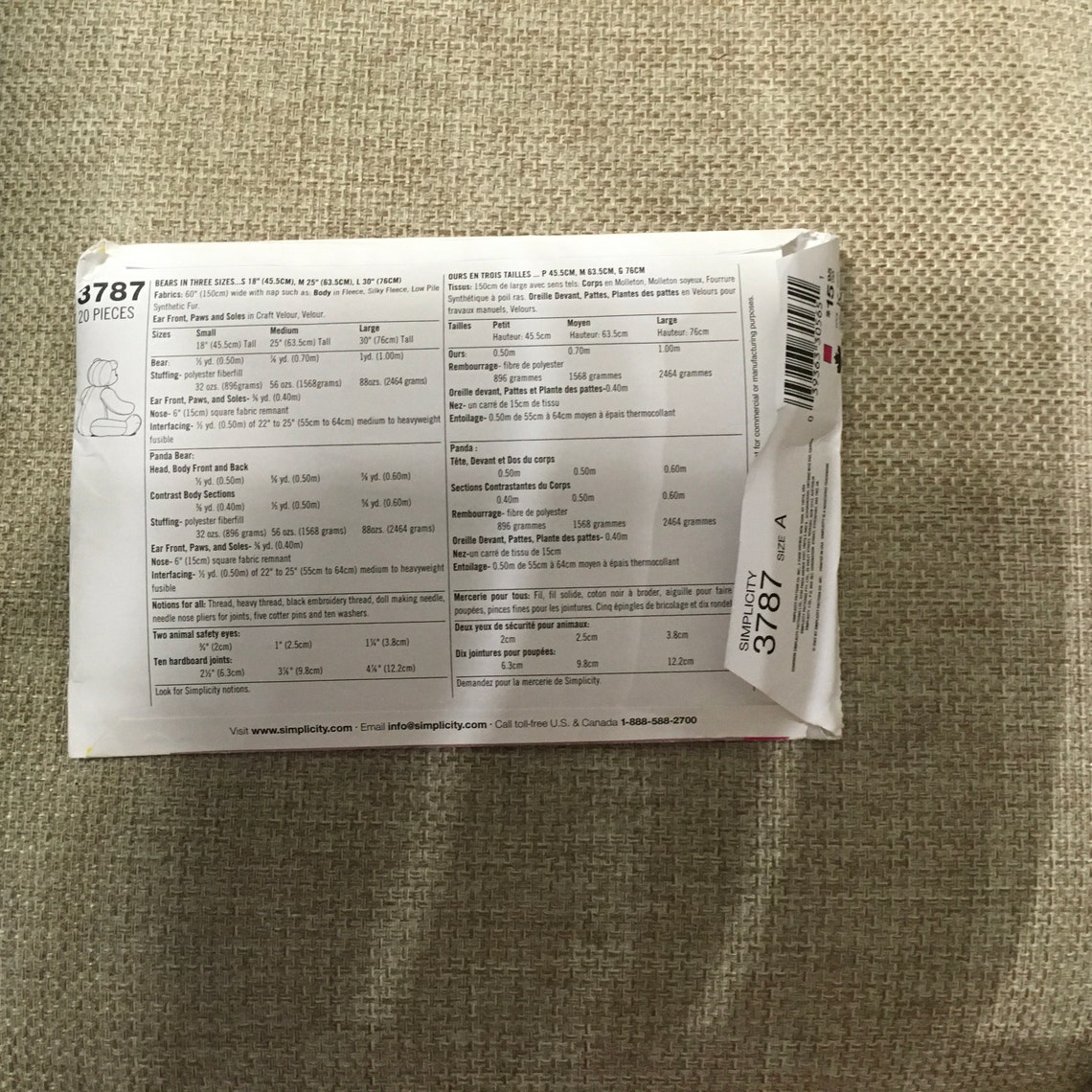 Simplicity 3787 Sewing Pattern Bears in Three Sizes 18 Inch 25 - Etsy