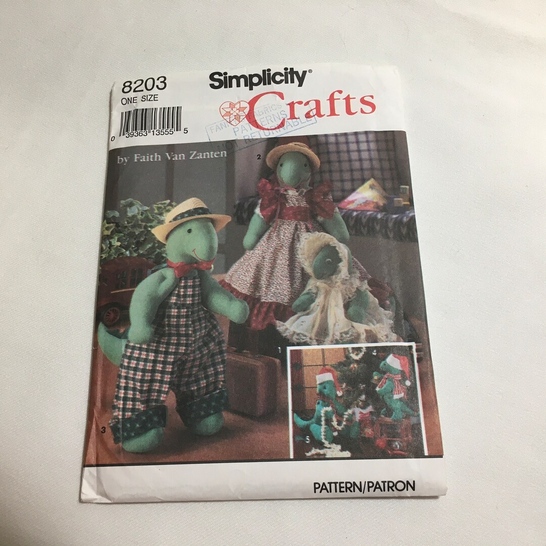 Simplicity 8203 Sewing Pattern Decorative Dinosaur 2 Sizes & Clothes 10 ...