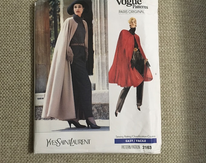 Vogue 2163 Sewing Pattern Yves Saint Laurent Misses Cape & Pants Flared ...