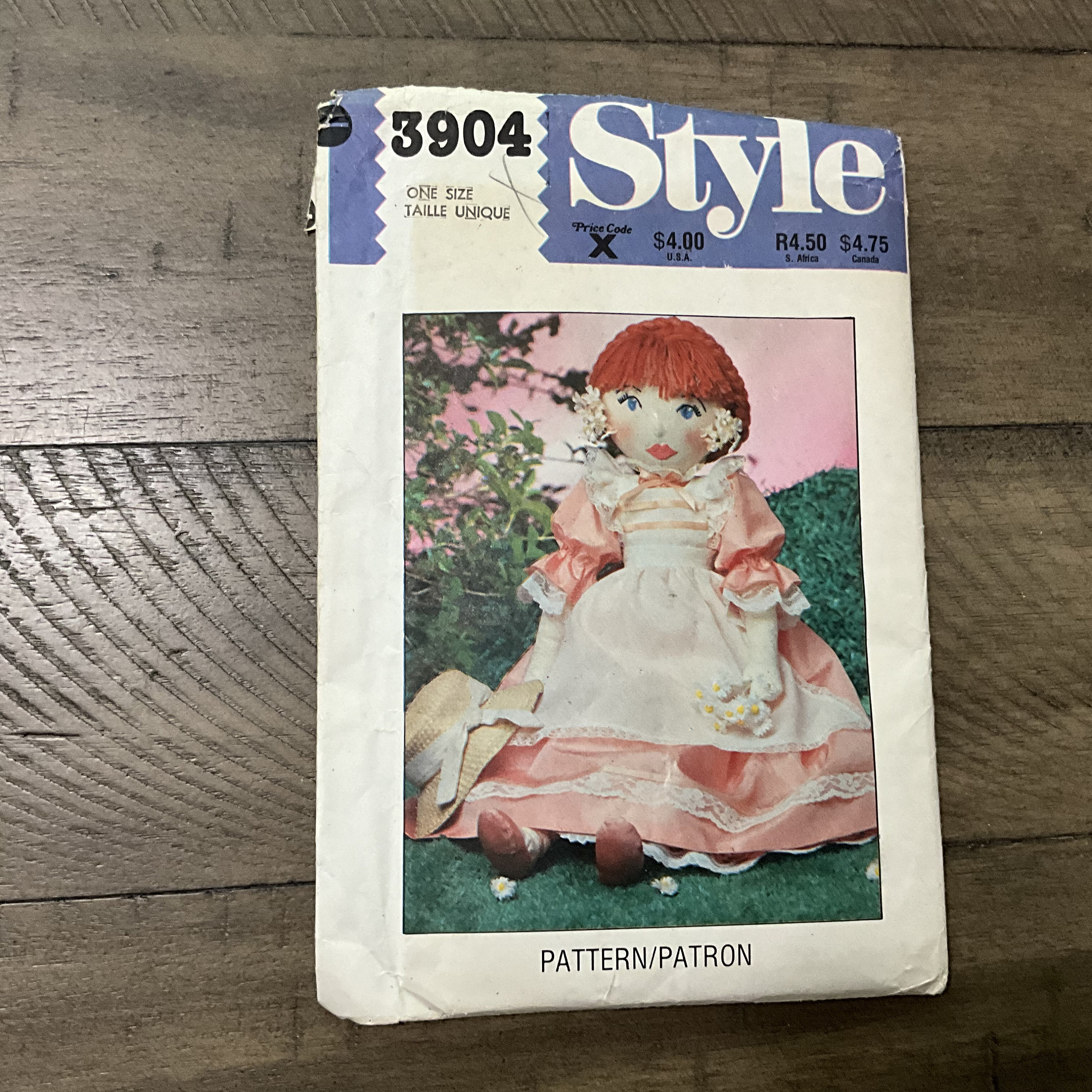 Style 3904 Sewing Pattern Rag Doll and Wardrobe Dress Apron Petticoat ...