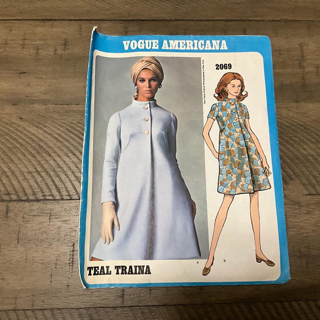 Vogue Americana 2069 Sewing Pattern Teal Traina One Piece Dress A Line ...