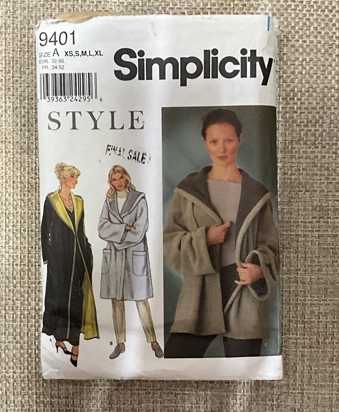 Simplicity Style 9401 Sewing Pattern Misses Coat Jacket Relaxed Fit ...