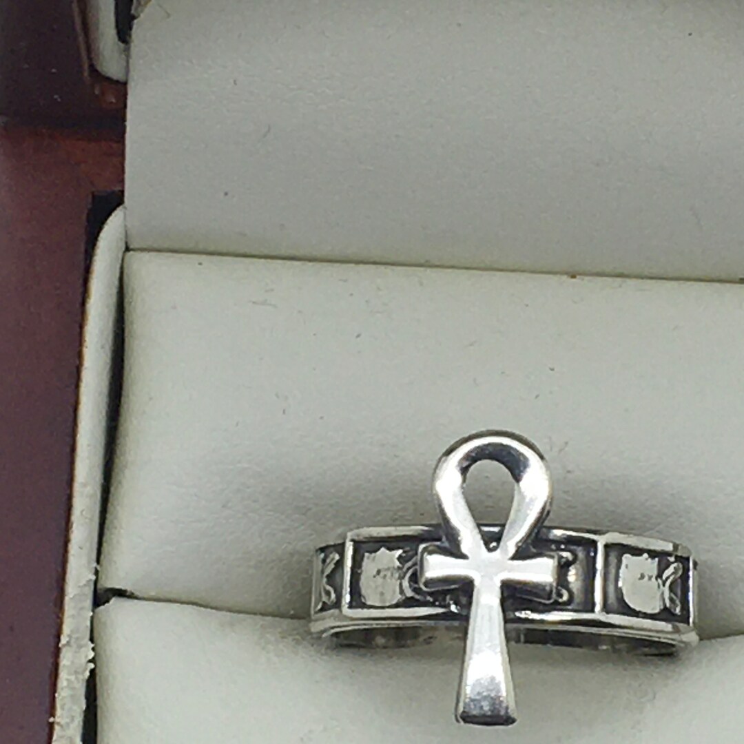 Egyptian Sterling Silver Ankh Ring Key of Life Eye of Horus Overlay ...