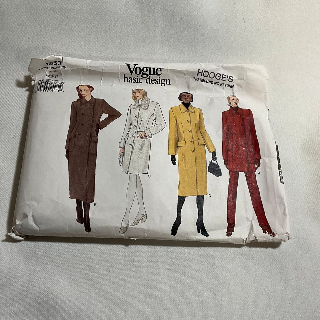 Vogue 1853 Sewing Pattern Misses Coat Very Loose Fitting Straight Coat ...