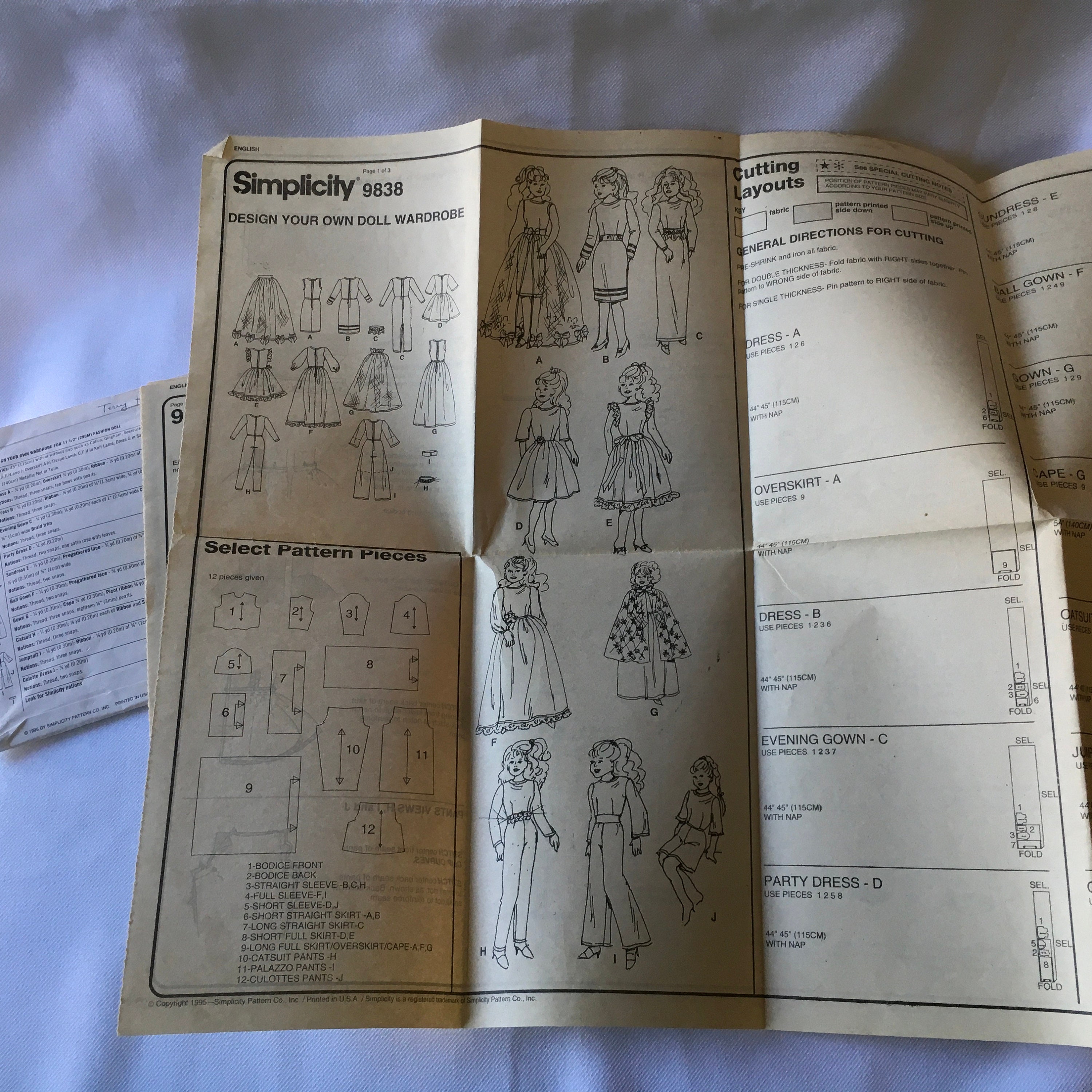 Simplicity 9838 Sewing Pattern Fashion Doll Clothes Wardrobe | Etsy