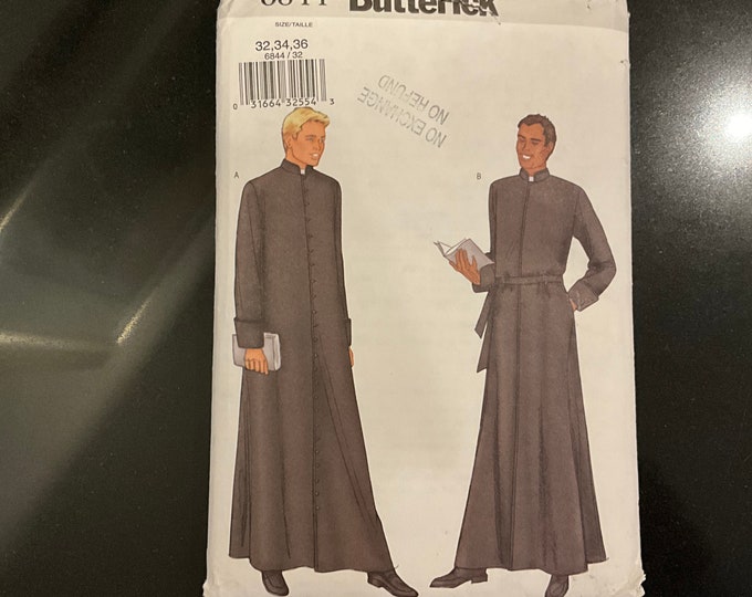 Butterick 6844 Sewing Pattern Men’s Robe Cassock Priest Church Clergy ...