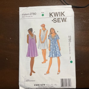 Kwik Sew 2780 Sewing Pattern Loose Fitting Nightgown Gathered Front ...