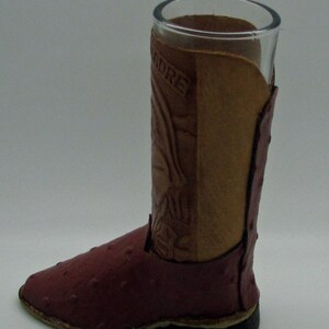 Vintage Tooled Leather Cowboy Boot Shot Glass Me Vale Madre Mexico ...